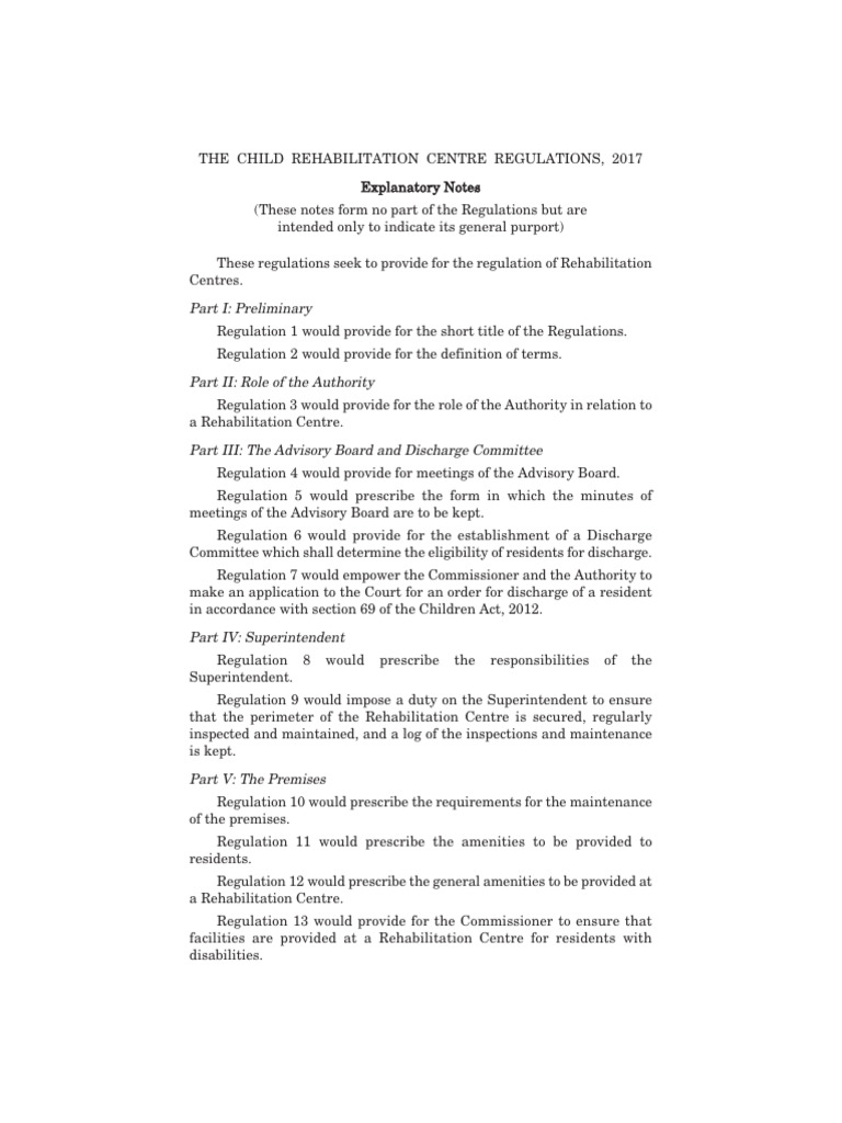 Child Rehabilitation Centre Regulations 2017 Downloads | Download Free ...