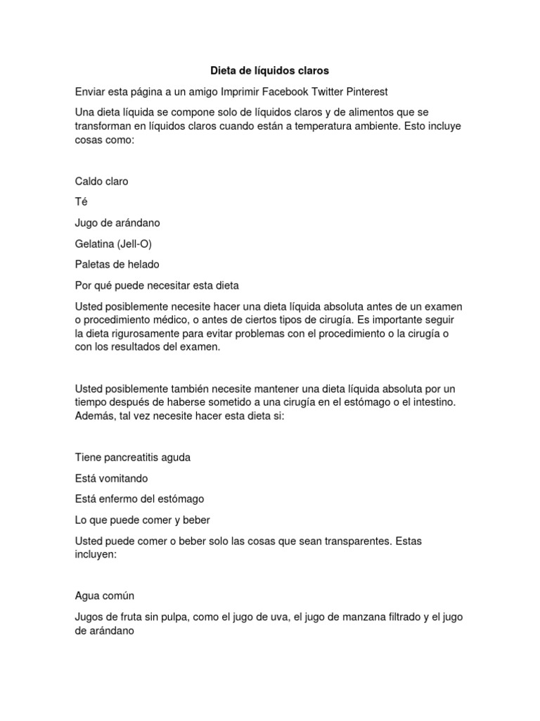 Dieta de Líquidos Claros | PDF | Sutura Quirúrgica | Dieta