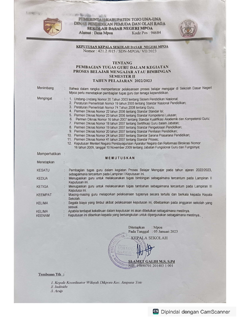 SK Pembagian Tugas Semester 2 Tahun 2022-2023 | PDF