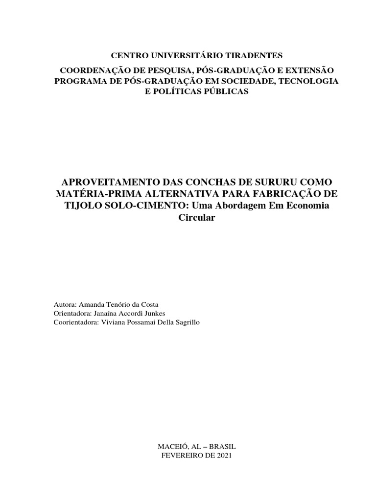 Tijolos de Concha de Sururu: Economia Circular | PDF | Desperdício ...