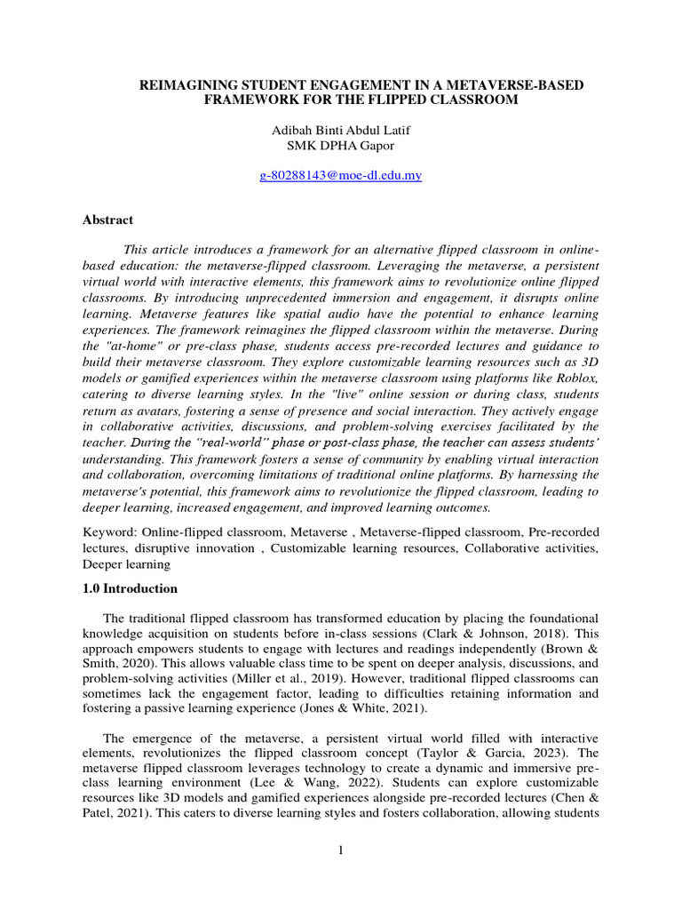 Reimagining Student Engagement in A Metaverse-Based Framework For The ... Reimagining Student Engagement in A Metaverse-Based Framework For The ...