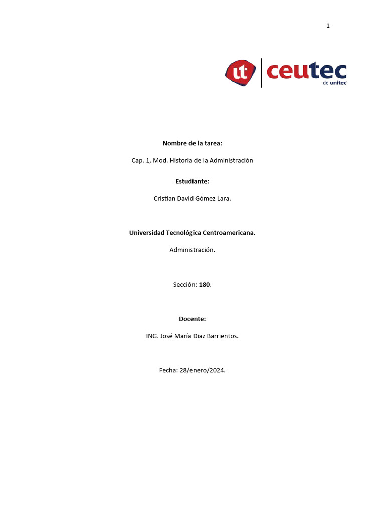 Tarea # 1 - Cap. 1, Mód. Hist. Adm.-1 | PDF | Marketing | Business