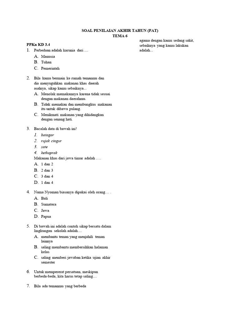 Soal Uas Tema 6 KLS 3 | PDF