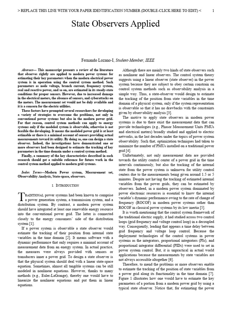 State Observers Applied: Fernando Lozano-I, Student-Member, IEEE | PDF