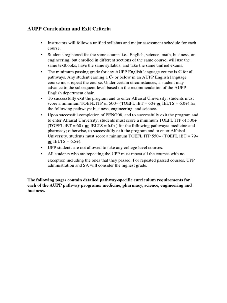 AUPP Curriculum and Exit Criteria | PDF | Course Credit | Test Of ...