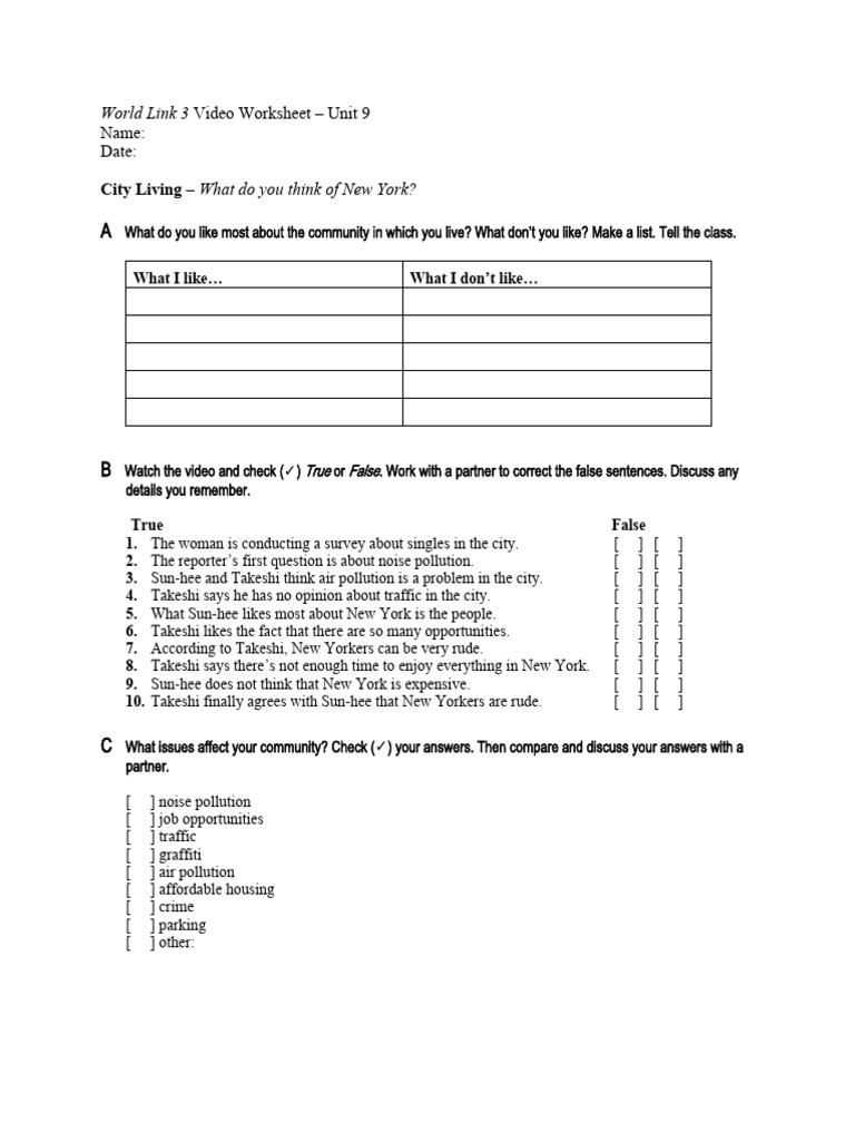 Wl3e Level03 U09 GW Video Worksheet | PDF | Games & Activities