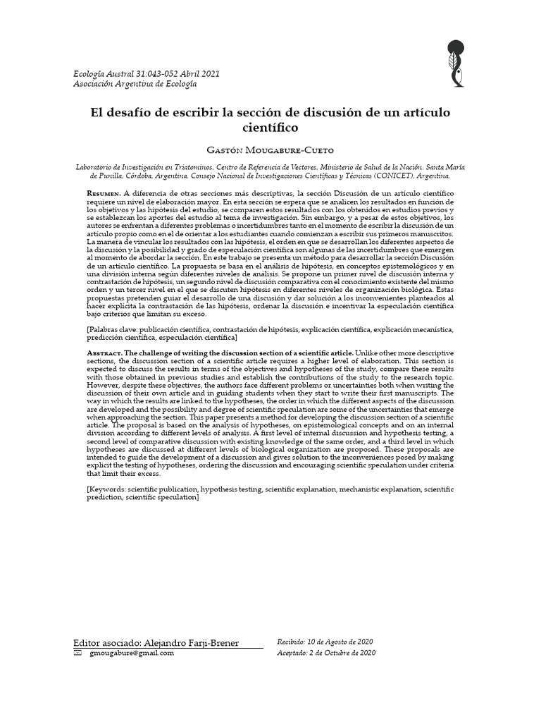 Cómo escribir la discusión en artículos científicos | PDF | Hipótesis ...