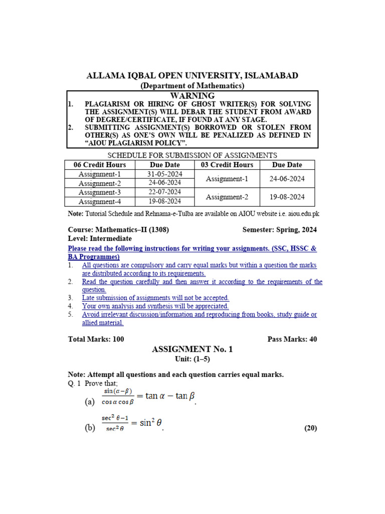 Allama Iqbal Open University, Islamabad Warning: (Department of ...