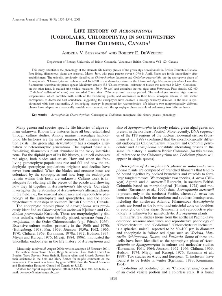 Acrosinophonia Algas - CHLOROPHYTA | PDF | Biology | Plants