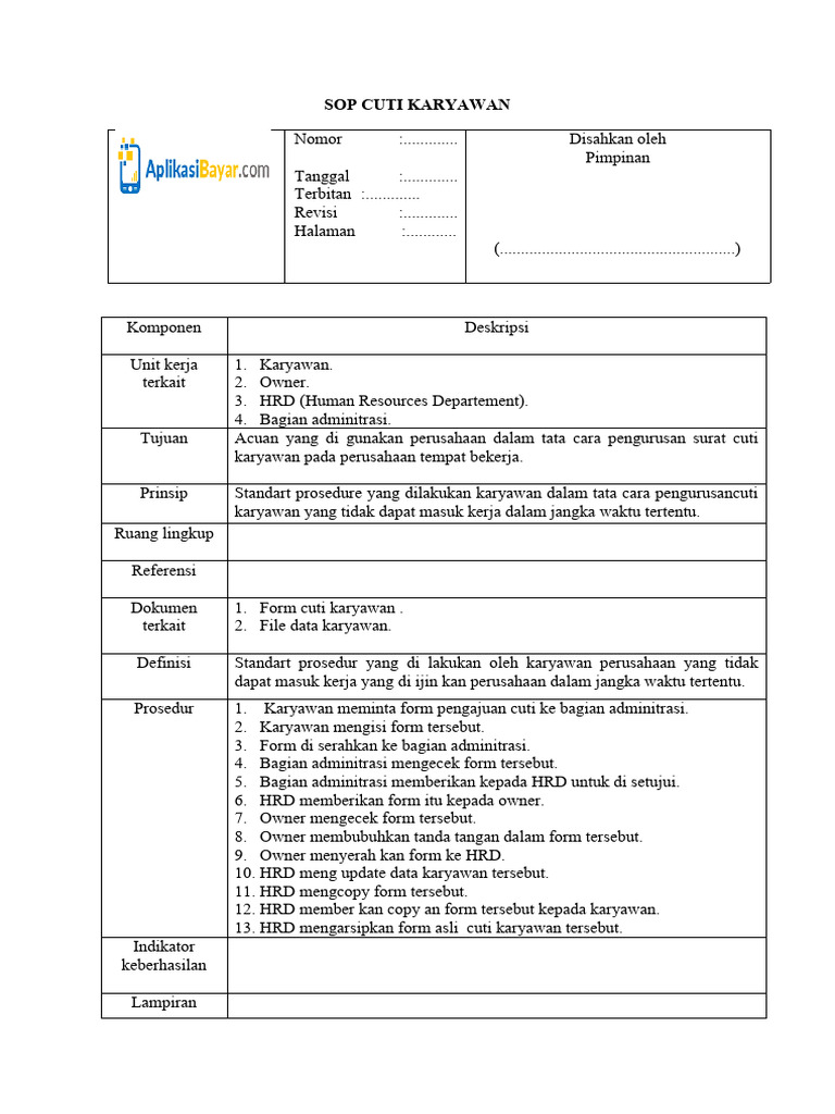 Sop Cuti Karyawan | PDF