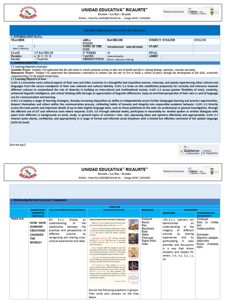 1ro PLAN CURRICULAR INGLES | PDF | Books | Learning