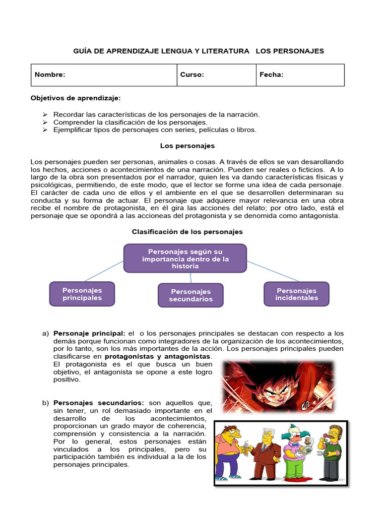 Tipos de Personajes 7 Lenguaje | PDF | Narración | Aprendizaje