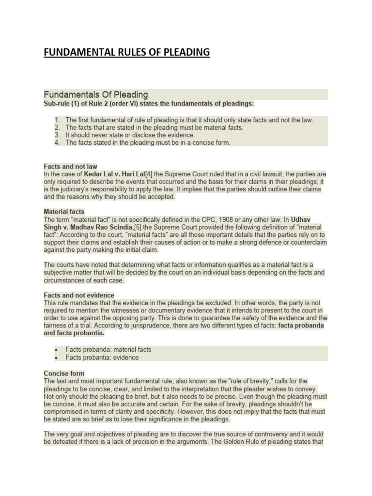 Legal Pleading Essentials | PDF | Pleading | Brief (Law)