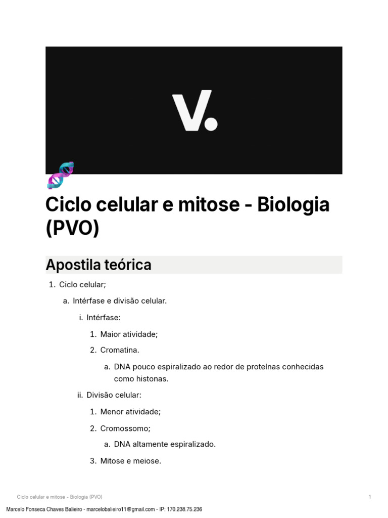 Ciclo Celular e Mitose - Biologia (PVO) | PDF | Mitose | Cromossomo