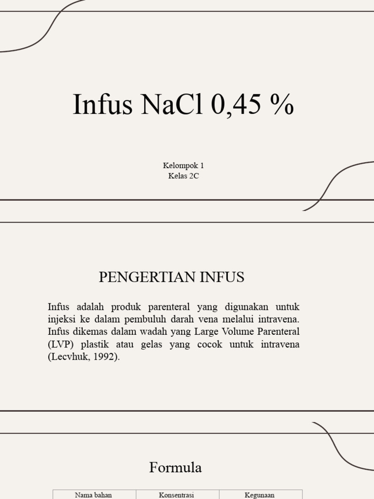 Infus NaCl 0,45%: Kegunaan dan Formulasi | PDF