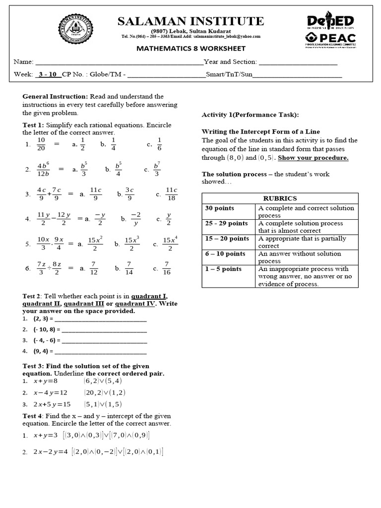w3 - 10 Final Worksheet | PDF | Mathematics | Equations