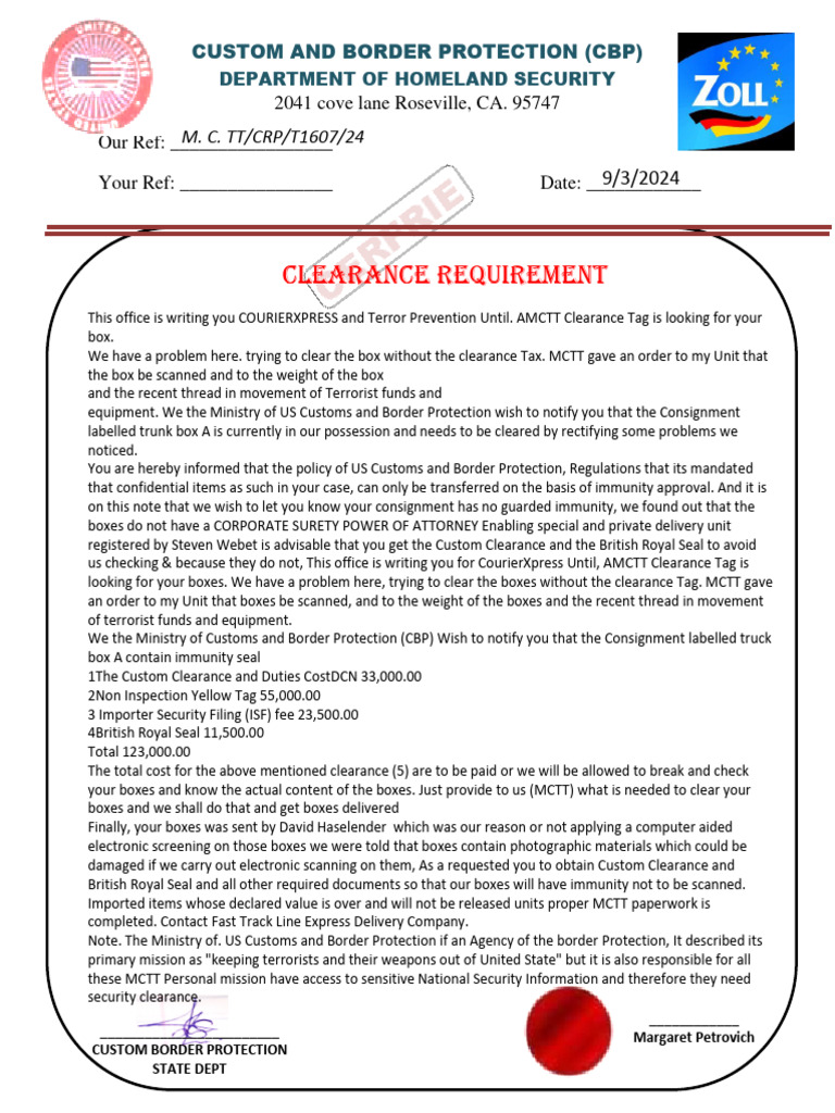 Customs Clearance Requirements Notification | PDF | Security Clearance ...