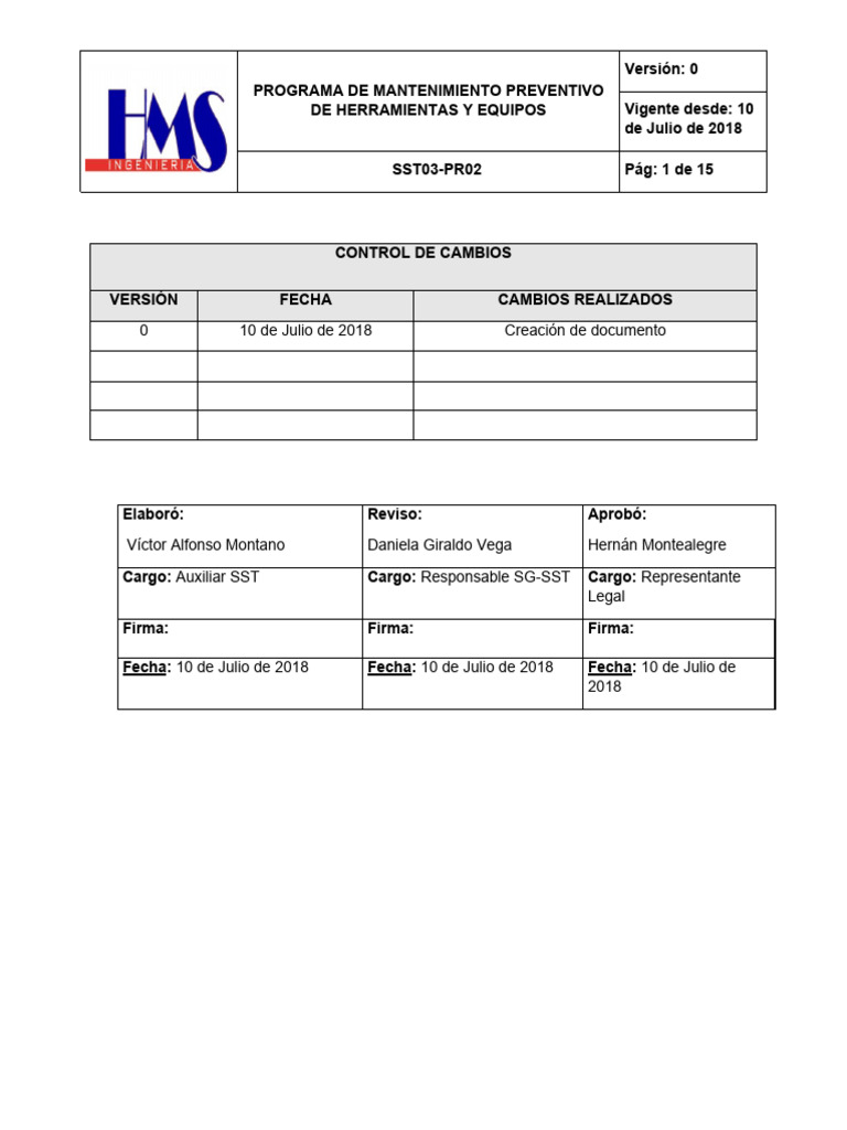 SST03-PR02 Programa de Mantenimiento de Herramientas y Equipos | PDF | Ordenador portátil ...