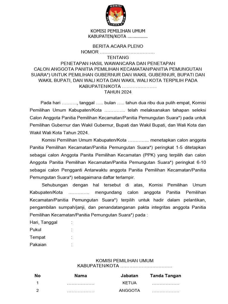 Berita Acara Hasil Wawancara Dan Seleksi Akhir PPK Dan PPS | PDF Berita Acara Hasil Wawancara Dan Seleksi Akhir PPK Dan PPS | PDF