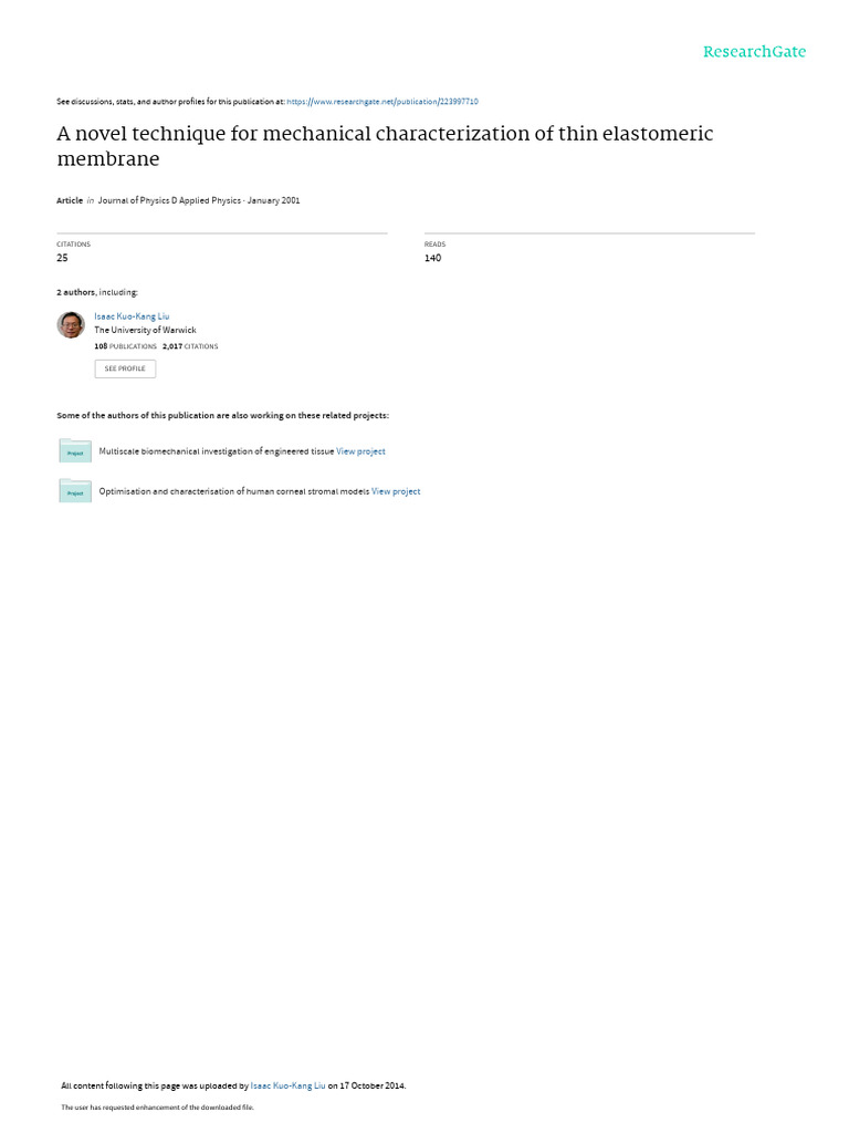 A Novel Technique For Mechanical Characterization of Thin Elastomeric Membrane | PDF | Bending ...