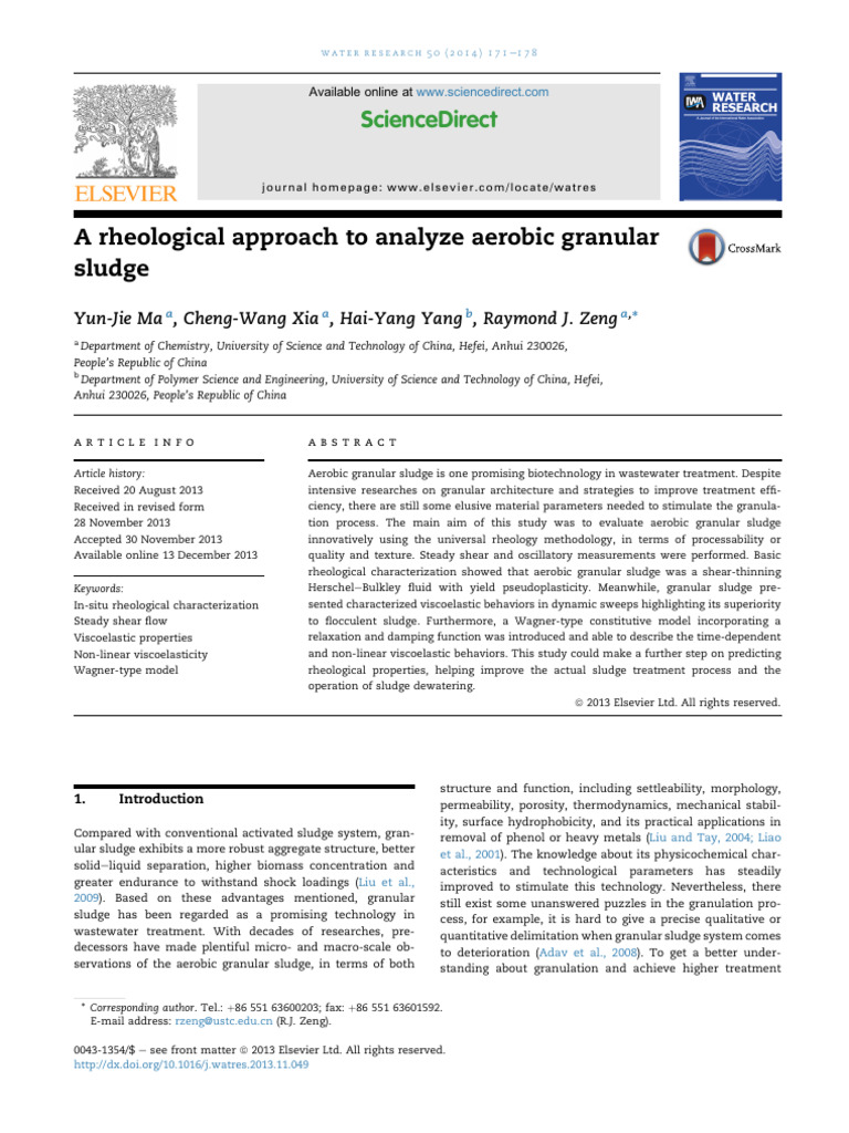 Aerobic Granular Sludge Rheology Analysis | PDF | Rheology ...