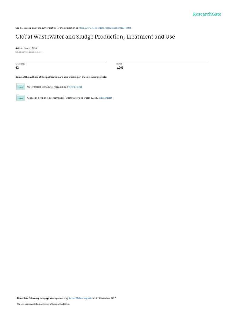 Global Wastewater and Sludge Production Treatment | PDF | Sewage ...