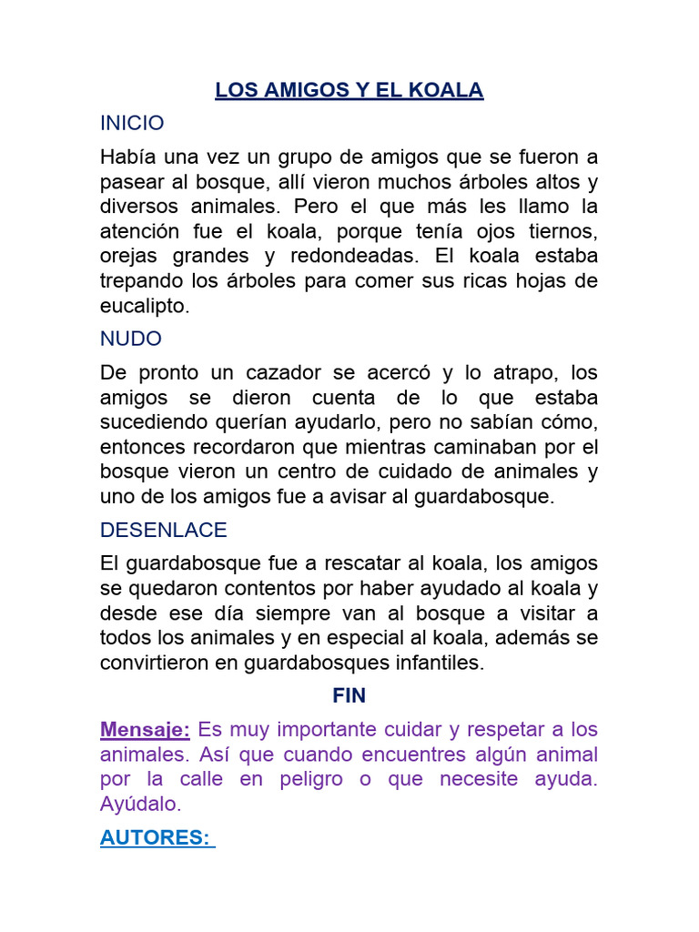 Cuento Los Amigos y El Koala | PDF