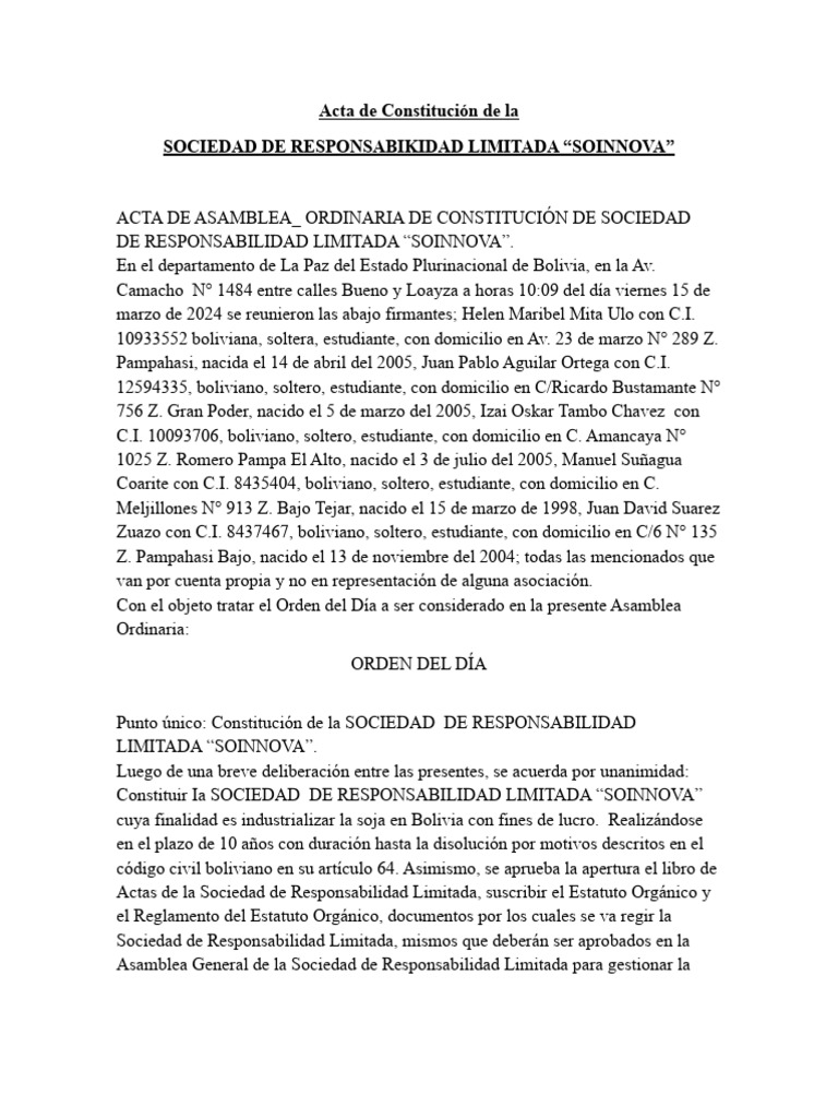 Acta de Constitución | PDF | Bolivia | Gobierno