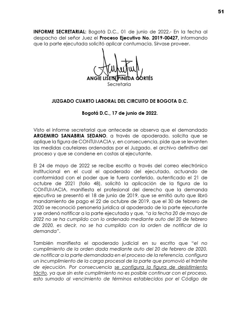 Negación de Contumacia en Proceso Laboral | PDF | Ley procesal ...