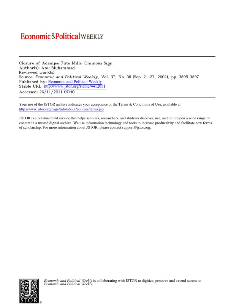 Closure of Adamjee Jute Mills Ominous Sign | PDF | Pakistan | World Bank