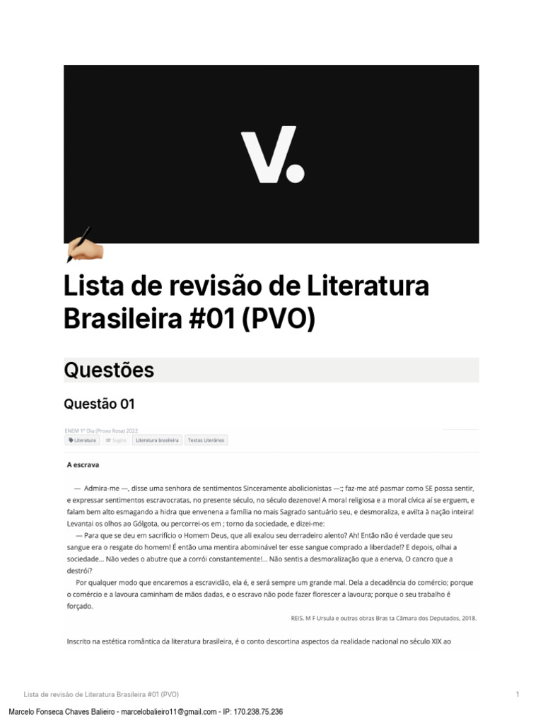Lista de Revisão de Literatura Brasileira #01 (PVO) | PDF