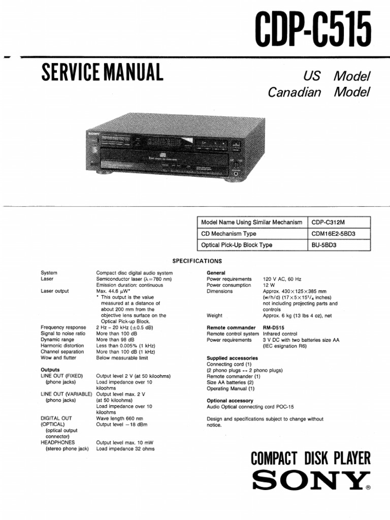 Sony cdp-c515 | PDF