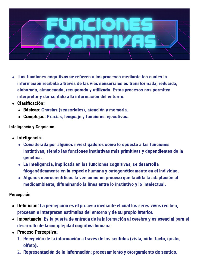 Funciones Cognitivas | PDF | Memoria | Percepción
