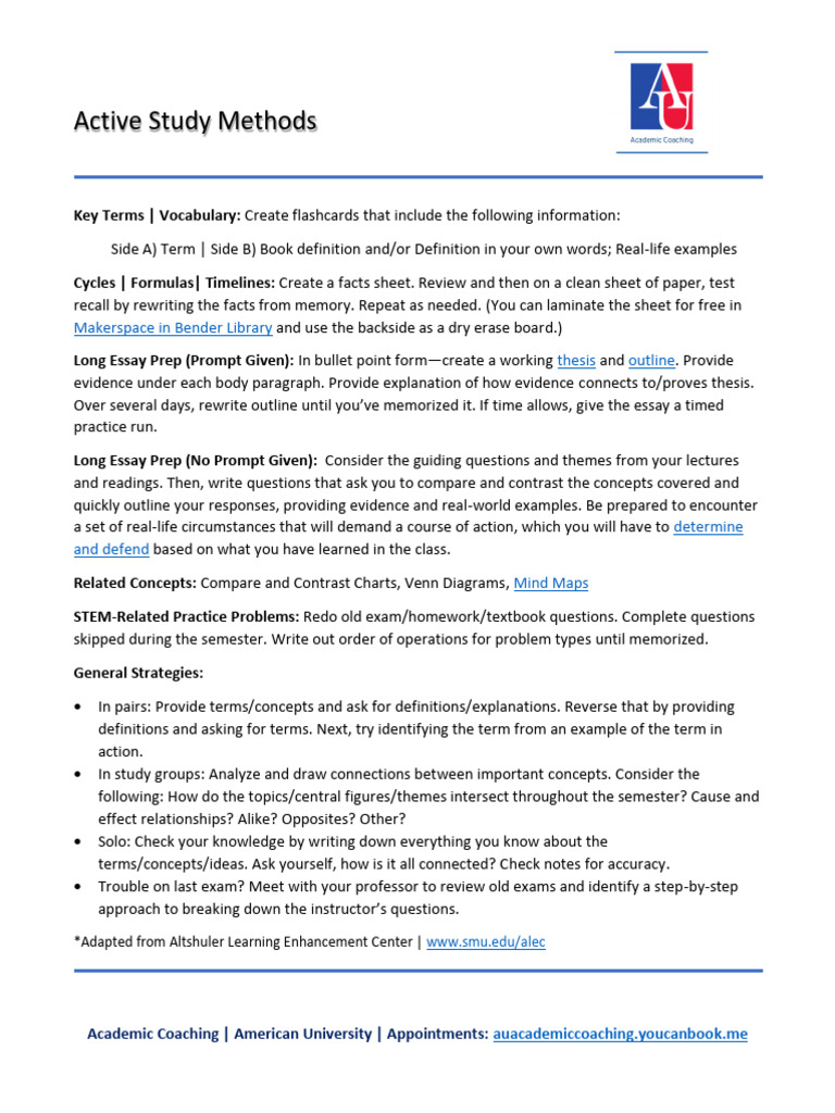 Active Study Techniques Overview | PDF