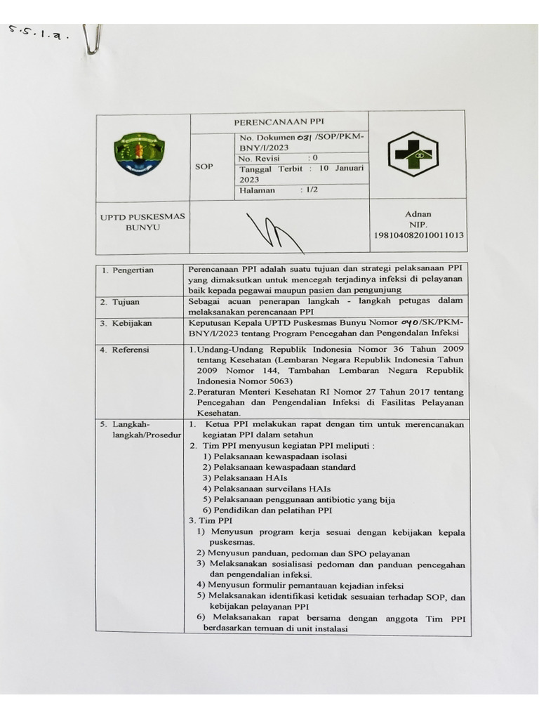 5.5.1.a Sop Perencanaan Ppi | PDF