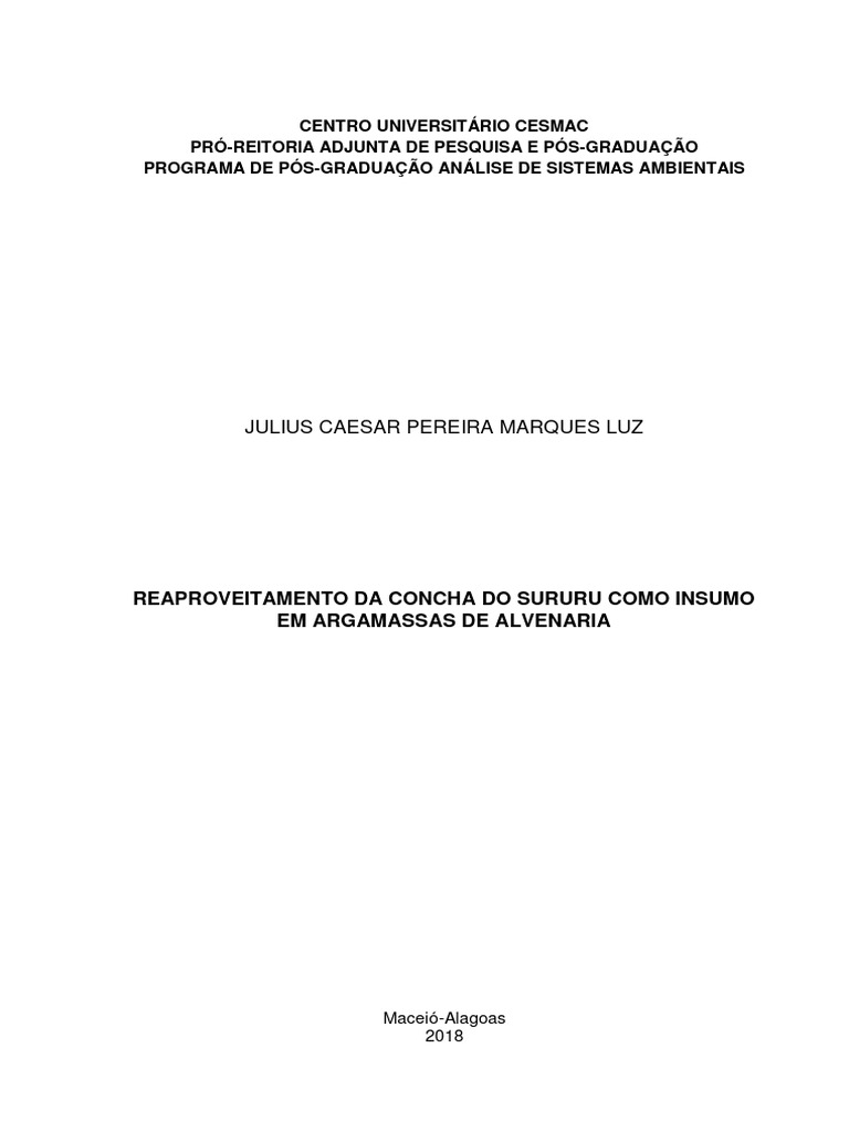 Reaproveitamento Da Concha Do Sururu Como Insumo em Argamassas de ...