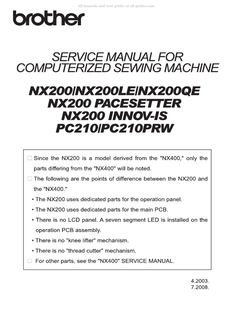 Brother NX200 Sewing Machine Service Manual | PDF | Printed Circuit ...
