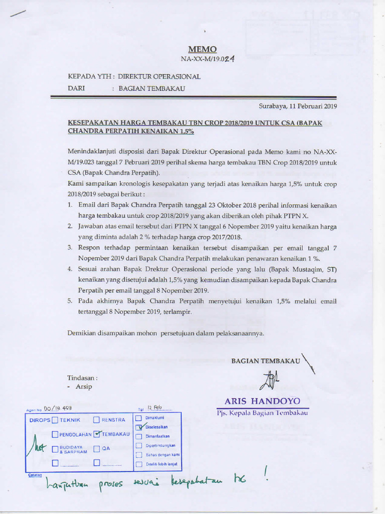 KESEPAKATAN HARGA TBK TBN CROP 2018-2019 u.CSA CHANDRA KENAIKAN 1,5 % ...