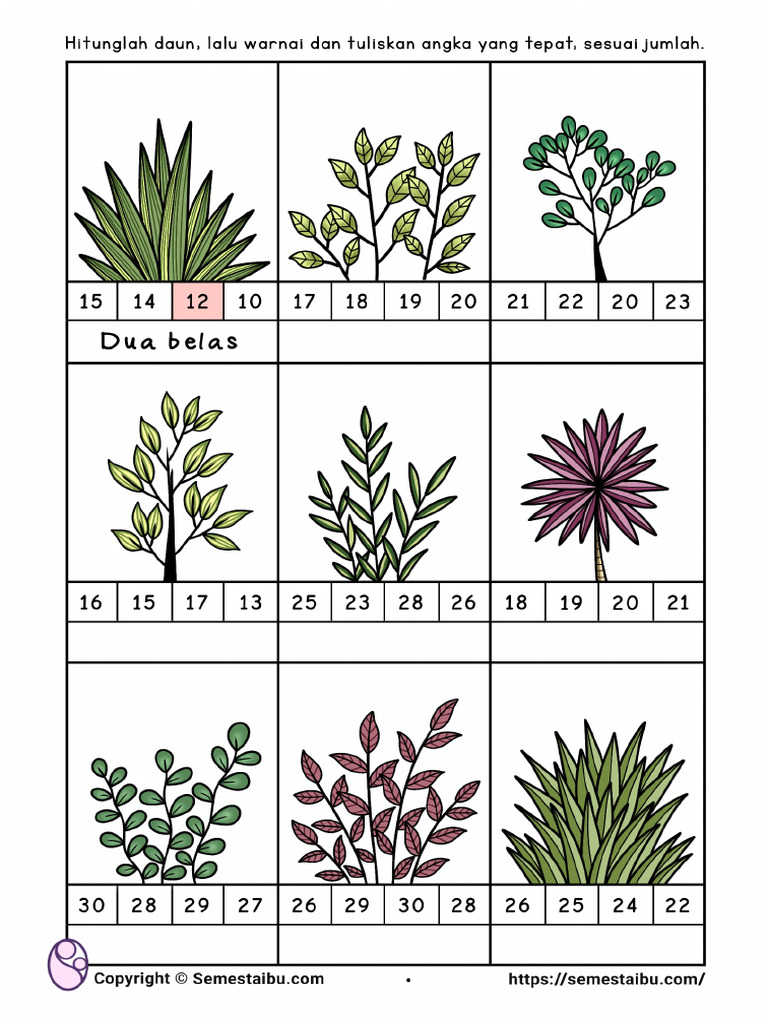 Belajar Berhitung 1-30 - Menghitung Daun | PDF