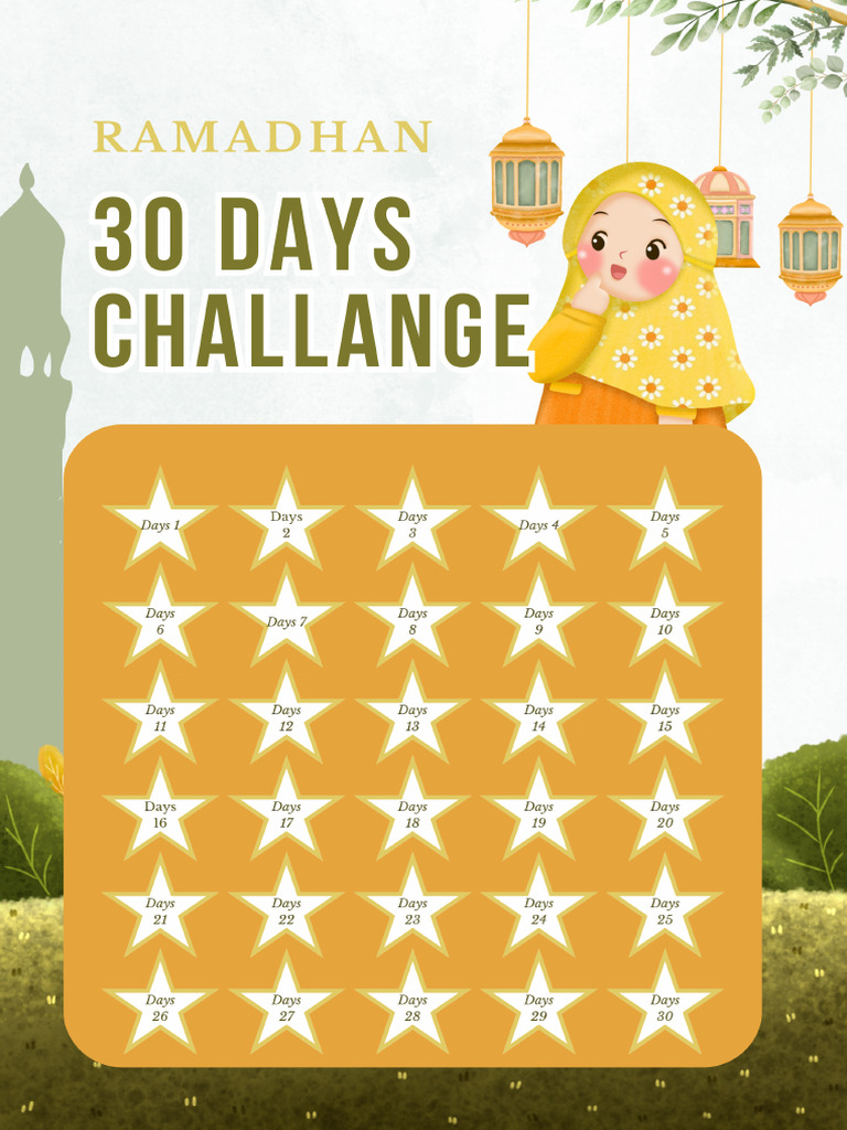 Yellow Cute Ramadhan 30 Days Challange Poster A4 Document | PDF