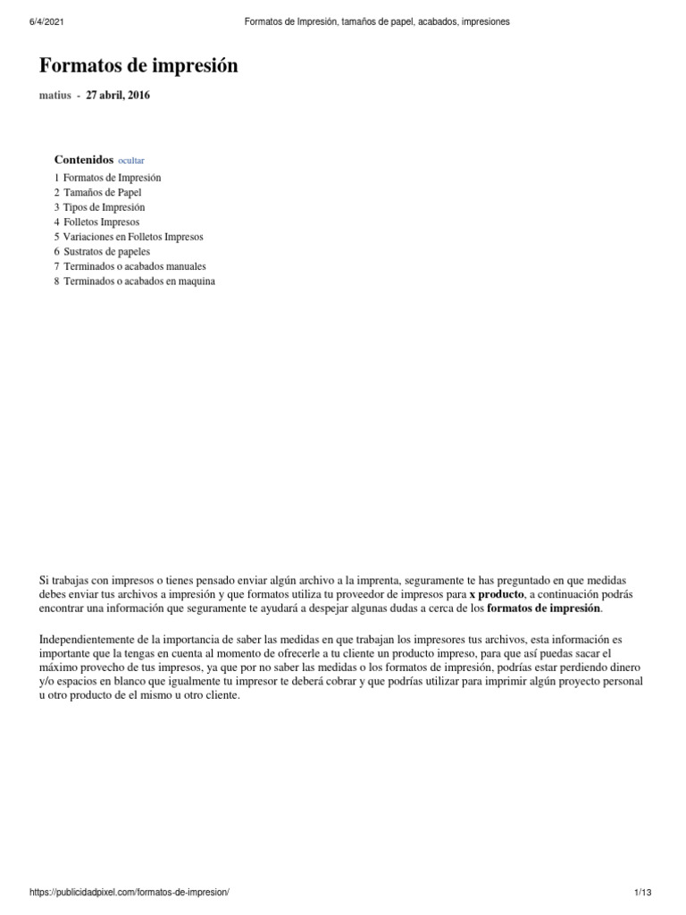 Guía de Formatos de Impresión | PDF | Impresión | Imprenta