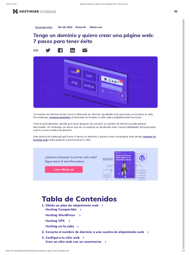 Tengo Un Dominio y Quiero Crear Una Página Web - 7 Pasos Al Éxito | PDF | Word Press | Red mundial