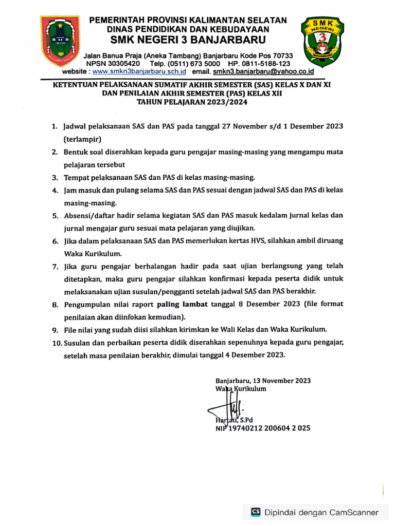 Pelaksanaan Dan Jadwal Sas 2023 | PDF