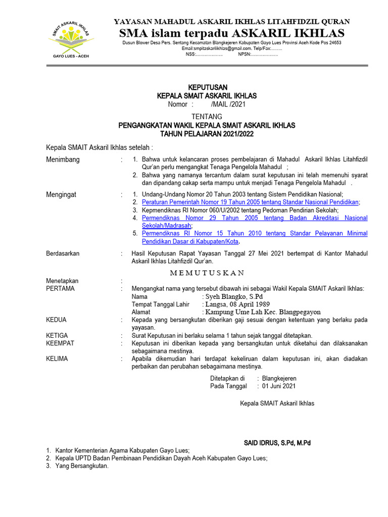 SK Wakil Kepala Sekolah Smait | PDF