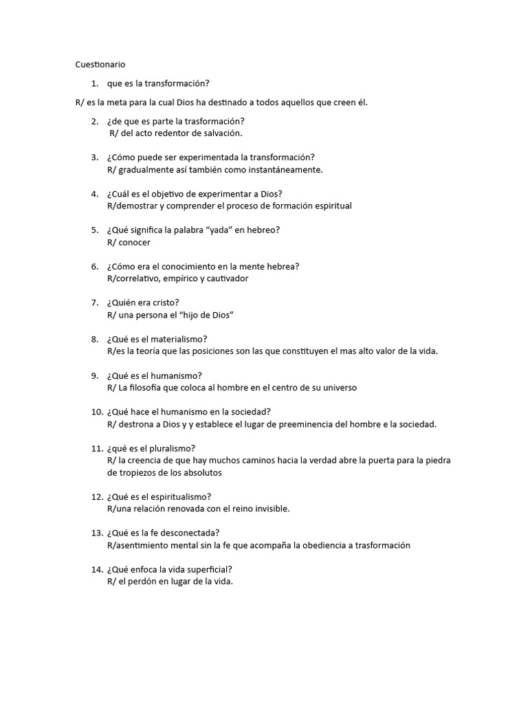 Cuestionario PDF | Descargar gratis PDF | Creencia religiosa y doctrina