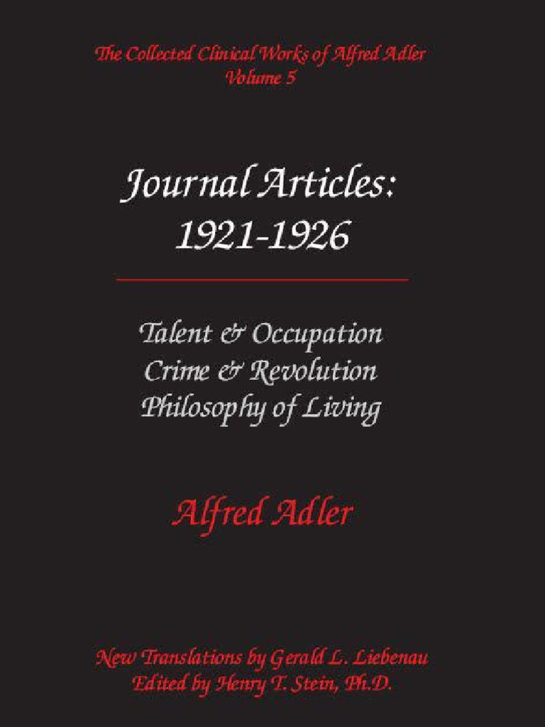 The Collected Clinical Works of Alfred Adler, Volume 5 - Journal ...