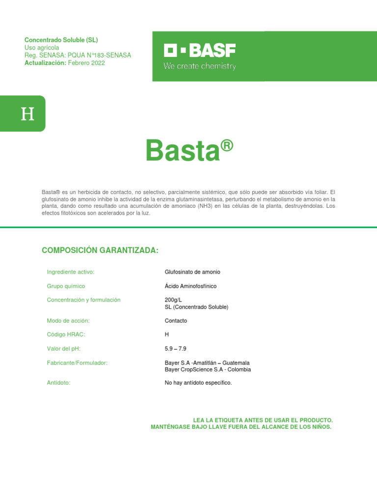 PE - Ficha Tecnica - Basta® | PDF | Agua