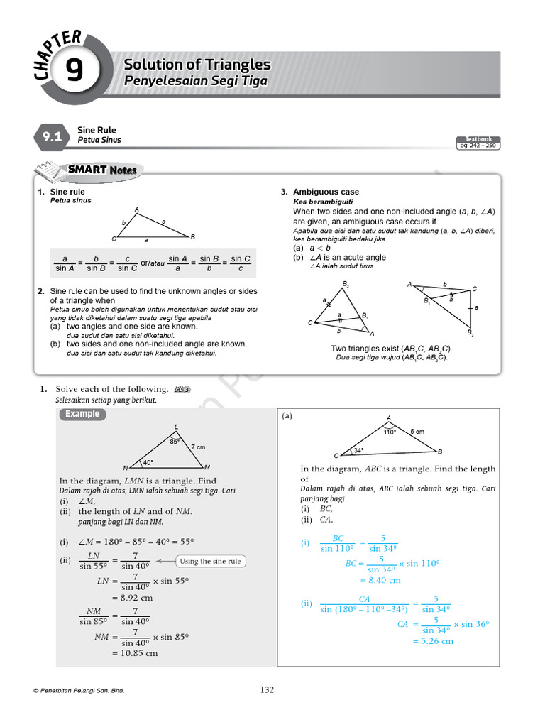 Form 4 Add Math (Chapter 9:solution of Triangle) | PDF