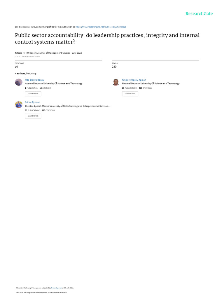 Public Sector Accountability: Do Leadership Practices, Integrity and ...