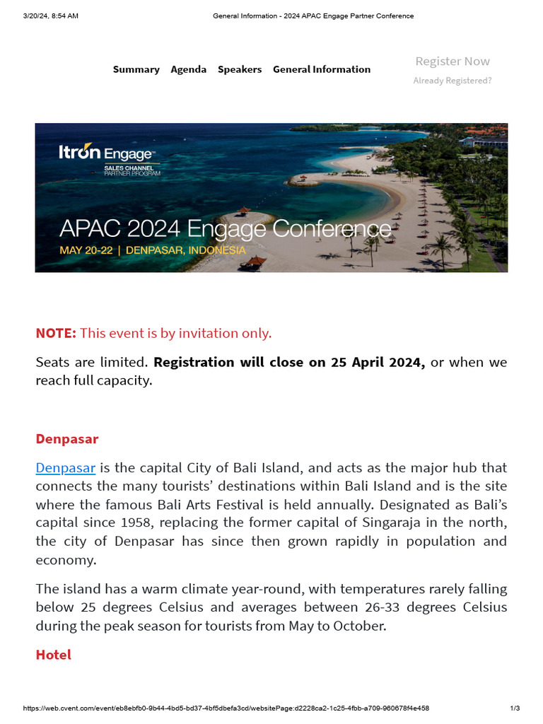 General Information - 2024 APAC Engage Partner Conference | PDF | Bali